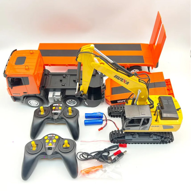 Huina 1319 1:24 9CH RC Truck and Trailer with 1:24 6CH RC Excavator ...